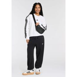 Sporthose adidas Sportswear "ESSENTIALS LINEAR FRENCH TERRY CUFFED", Damen, Gr. L, N-Gr, schwarz-wei&szlig; (schwarz, wei&szlig;, normal, gr.), Obermaterial: 55% Baumwolle, 36% Polyester, 9% Viskose, Hosen Sporthose, Locker geschnitten, hoher Bund, aus weichem French Terry