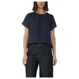 Kurzarmbluse s.Oliver BLACK LABEL, Damen, Gr. 40, navy, Web, Obermaterial: 100% Polyester. Futter: 100% Viskose, unifarben, normal h&uuml;ftbedeckend, Rundhals, Blusen, mir Raffung am Ausschnitt