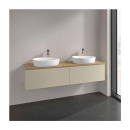 Villeroy & Boch Villeroy und Boch Antao Waschtisch-Unterschrank L39151HJ mit Beleuchtung, 2 Ausz&uuml;ge, 1600 x 360 x 500 mm, Front mit Struktur, Silk Grey Matt Lacquer / Honey Oak