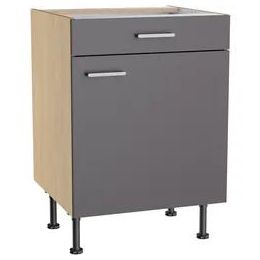 Unterschrank KOCHSTATION "KS-Lucy", anthrazit, eiche hell, B:60cm H:87cm T:58,1cm, Schr&auml;nke, Unterschrank, Breite 60 cm, h&ouml;henverstellbare F&uuml;&szlig;e, Soft-Close