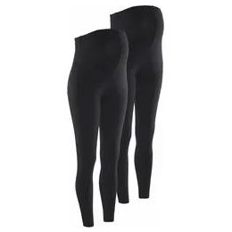 Umstandshose Neun Monate "2 St&uuml;ck Umstands-Hosen f&uuml;r Schwangerschaft und Stillzeit", Damen, Gr. 44/46, N-Gr, schwarz, Jersey, Obermaterial: 95% Baumwolle, 5% Elasthan, unifarben, Basic, figurbetont 7/8-L&auml;nge, Hosen, 2er Pack Leggings f&uuml;r Schwangerschaft & Stillzeit