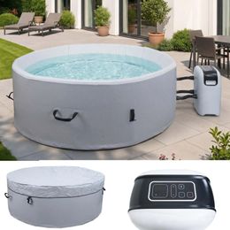 Whirlpool MCW-N97, 5 Personen, In-/Outdoor heizbar aufblasbar Pumpe Dropstitch-Gewebe, rund &Oslash;180cm grau-wei&szlig;