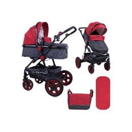 Lorelli Kinderwagen Lora faltbar Gummir&auml;der Tragetasche Sportsitz Fu&szlig;abdeckung rot