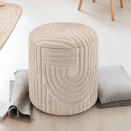 Dekohocker FineBuy Sitzhocker mit Stauraum Baumwolle rund 40x45 cm Beige Boho