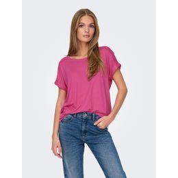 T-Shirt Only "ONLMOSTER &ndash; Kurzarmshirt mit Aufschlag und klassischem Look", Damen, Gr. M, rosa (gin fizz), Jersey, Obermaterial: 75% Viskose, 20% Polyester, 5% Elasthan, unifarben, regular fit normal, Rundhals, mit Aufschlag, Shirts T-Shirt, Viskosemischung, regular fit
