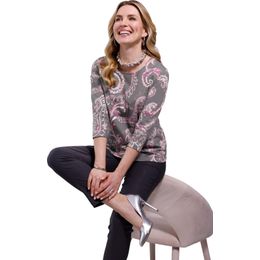 Damen 3/4-Arm-Shirt im Paisley-Dessin anthrazit-mauve-bedruckt, Gr&ouml;&szlig;e 56