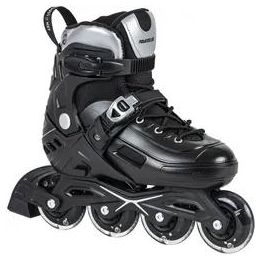 Inlineskates Powerslide "Khaan Junior NXT Black adj." Gr. 39, silber (schwarz, silber), Inlineskates_Rollschuhe, Kinder, 39/42 (bis 60 kg)