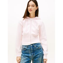 Kapuzensweatjacke Tommy Jeans "TJW REG SILVER SCRIPT ZIP THRU", Damen, Gr. L (40), light pink, Sweatware, Obermaterial: 80% Baumwolle, 20% Polyester, unifarben, regular fit, Rippb&uuml;ndchen, Sweatjacken