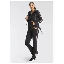 H.I.S. Trainingsanzug H.I.S, Damen, Gr. 38, rosa (schwarz, rose, gold), Obermaterial: 94% Polyester, 6% Elasthan, Basic schmal, Sportanz&uuml;ge Trainingsanzug, Softes, schnell trocknendes Stretchmaterial f&uuml;r hohen Komfort