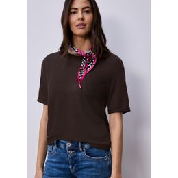 T-Shirt Street One, Damen, Gr. 38, espresso braun, Stoff, 60% Viskose, 40% Polyester, unifarben, normal normal, Rundhals, B&uuml;ndchen, Shirts T-Shirt, Rundhalsausschnitt