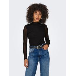 Langarmshirt Only "ONLERICA LIFE MESH L/S TOP JRS NOOS", Damen, Gr. L, schwarz, Jersey, Obermaterial: 95% Polyester, 5% Elasthan, unifarben, regular fit normal, hoch geschlossener Ausschnitt, Shirts Langarmshirt, Kunstfaser mit Stretch, regular fit