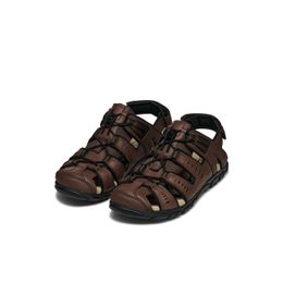 Sandale Geox "UOMO SANDAL STRADA C", Herren, Gr. 43, braun (dunkelbraun, schwarz), Lederimitat, Textil, Schuhe Sandale, Sommerschuh, Klettschuh, Outdoorsandale, mit Lederfu&szlig;bett