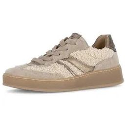 Plateausneaker Gabor "FLORENZ", Damen, Gr. 35, beige (hellbeige, fango), Glattleder, Textil, Veloursleder, Schuhe Plateausneaker, Freizeitschuh, Halbschuh, Schn&uuml;rer in Bequemweite G (= weit)