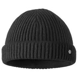 Strickm&uuml;tze Pearlwood "MIKA", Herren, schwarz, Rippstrick, Materialmix, unifarben, M&uuml;tzen Strickm&uuml;tze, Rippstrick, sportive Passform, Temperaturregulierend, Wollanteil