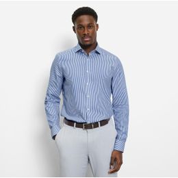 Businesshemd OLYMP "Level Five body fit", Herren, Gr. 46, N-Gr, blau (royal), Web, Obermaterial: 100% Baumwolle, gestreift, 2-Knopf-Manschette, Hemden, modisch gestreift