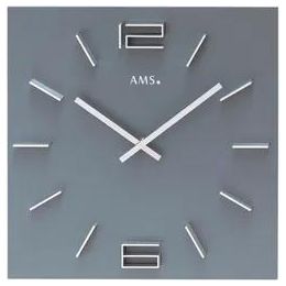 Wanduhr AMS "W9594", grau (anthrazit), Wanduhren, B/H/L: 34cm x 4cm x 34cm, Wanduhr, Quarzuhr,Holz,Wohnzimmer,Esszimmer,K&uuml;che,Arbeitszimmer,B&uuml;ro,Flur