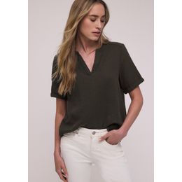 Kurzarmbluse Street One, Damen, Gr. 34, espresso braun, Web, 100% Baumwolle, unifarben, normal normal, Rundhals, B&uuml;ndchen, Blusen, aus reiner Baumwolle