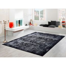 Teppich OCI DIE TEPPICHMARKE "BESTELLER MAGIC", schwarz (schwarz, grau), B:140cm H:8mm L:200cm, Viskose, Teppiche, Teppich, Glanz Viskose, mit Fransen, Hoch Tief Struktur, Vintage, Wohnzimmer