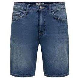 Only & Sons Shorts ONLY & SONS "ONSWEFT BOX PIM DNM SHORTS OTL", Herren, Gr. XXL, N-Gr, medium blau denim, Web, Obermaterial: 50% Baumwolle, 30% Polyester, 18% Viskose, 2% Elasthan, unifarben, regular fit knielang, Hosen Shorts