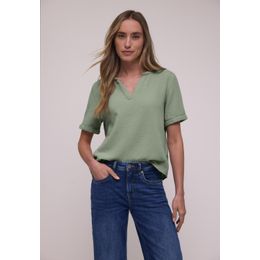 Kurzarmbluse Street One, Damen, Gr. 36, mint leaf, Web, 100% Baumwolle, unifarben, normal normal, Rundhals, B&uuml;ndchen, Blusen, aus reiner Baumwolle