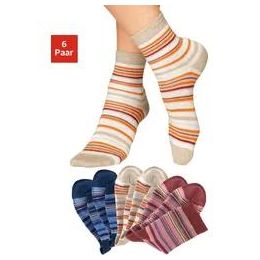 H.I.S. Socken H.I.S, Damen, Gr. 35-38, bunt (2x beige, melange, 2x rot, melange, 2x blau), Baumwolle, Elasthan, Polyamid, geringelt, elastisch, Socken Socken, mit Ringeln