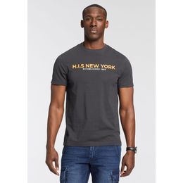 H.I.S. T-Shirt H.I.S, Herren, Gr. L (52/54), grau (anthrazit), Single Jersey, Obermaterial: 100% Baumwolle, bedruckt, schmal, Rundhals, gerader Abschluss, Shirts T-Shirt, Mit gro&szlig;em Frontprint