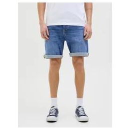 Jack & Jones Shorts JACK & JONES "JJIORIGINAL mit stylischem Aufschlag und Knopfleiste", Herren, Gr. L, N-Gr, blau denim pack:am 365, Denim/Jeans, Obermaterial: 98% Baumwolle, 2% Elasthan, Abriebeffekte, regular fit kniefrei, Hosen Shorts, Baumwollmischung, regular fit