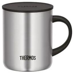 Tasse Thermos "Longlife", silber (edelstahlfarben mattiert), B:10cm H:7,9cm, Edelstahl, Trinkgef&auml;&szlig;e, Thermobecher Kaffeetasse, doppelwandig, 0,35 Liter, mit Deckel
