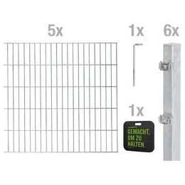 GAH Alberts Doppelstabmattenzaun ALBERTS "Grundset", silber (silberfarben), H:140cm, Stahl, Zaunelemente, H&ouml;he: 80-160 cm, Gesamtl&auml;nge: 4-30 m, zum Einbetonieren