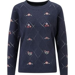 Damen Ajourpullover mit floraler Stickerei marine, Gr&ouml;&szlig;e 38