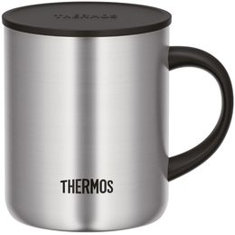 Tasse Thermos "Longlife", silber (edelstahlfarben mattiert), B:10cm H:7,9cm, Edelstahl, Trinkgef&auml;&szlig;e, Thermobecher Kaffeetasse, doppelwandig, 0,35 Liter, mit Deckel