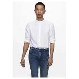 Only & Sons Langarmhemd ONLY & SONS "ONSCAIDEN LS SOLID LINEN MAO SHIRT NOOS", Herren, Gr. XL, N-Gr, wei&szlig;, Web, Obermaterial: 55% Baumwolle, 45% Leinen, unifarben, slim fit, Rundhals, 2-Knopf-Manschette, Hemden