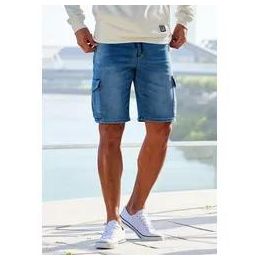 Shorts John Devin "Bermuda, kurze Jogger Pants", Herren, Gr. XXL (60/62), N-Gr, blau (blau, denim), Jeans, Obermaterial: 65% Baumwolle, 33% Polyester, 2% Elasthan, Destroyed-Effekte, regular fit kurz, Hosen Shorts, mit Cargotaschen, knielang, elastische Schlupf-Bermuda