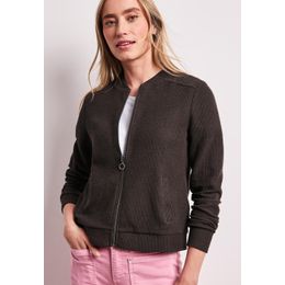 Cardigan Street One, Damen, Gr. 42, espresso braun, Web, 52% Baumwolle, 43% Polyester, 5% Elasthan, unifarben, normal normal, Rundhals, B&uuml;ndchen, Strickjacken, Rundhalsausschnitt