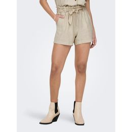 Jacqueline de Yong Shorts JDY "JDYSAY MW LINEN SHORTS WVN NOOS", Damen, Gr. 38 (M), N-Gr, beige (oatmeal detail:melange), Web, Obermaterial: 55% Leinen, 45% Viskose, regular fit kurz, Hosen Shorts