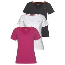 H.I.S. T-Shirt H.I.S "Essential-Basics", Damen, Gr. 32/34, pink (schwarz, pink, wei&szlig;), Obermaterial: 100% Baumwolle, bestickt, Basic, figurumspielend h&uuml;ftlang, V-Ausschnitt, Shirts T-Shirt, figurumspielender Schnitt, 100% Baumwolle, vielen Farben & Gr&ouml;&szlig;en, Topseller
