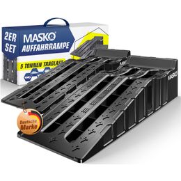 Masko&reg; Auffahrrampe 2er Set Auffahrkeile bis 5 t Traglast KFZ-Rampe mit &Uuml;berfahrschutz Verladerampe rutschfest, robust und extra breit Garagenrampen Autorampe &Ouml;lwechsel und Reparatur