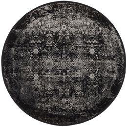 Teppich OCI DIE TEPPICHMARKE "BESTELLER MAGIC", schwarz (schwarz, grau), H:8mm &Oslash;:160cm, Viskose, Teppiche, Teppich, Glanz Viskose, mit Fransen, Hoch Tief Struktur, Vintage, Wohnzimmer