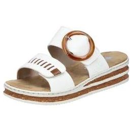 Keilpantolette Rieker, Damen, Gr. 37, braun (wei&szlig;, nussbraun), Lederimitat, kontrastfarbene Details, Schuhe, Sommerschuh, Strandschuh mit regulierbaren Klettverschl&uuml;ssen
