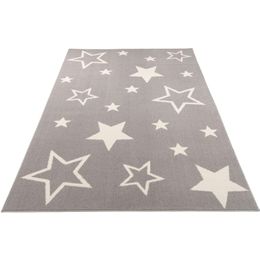 Kinderteppich OCI DIE TEPPICHMARKE "KIDDY STAR", grau, B:65cm H:11mm L:130cm, Polyester, Teppiche, Kinderteppich, robuster Kurzflor, Stern, gemustert