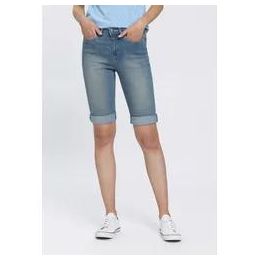 Jeansbermudas Arizona, Damen, Gr. 50, N-Gr, blau (blau used), Denim/Jeans, Obermaterial: 79% Baumwolle, 19% Polyester, 2% Elasthan, Basic, schmal kniefrei, Jeans, schmale Passform, krempelbarer Saum, Usedwaschung, hohe Leibh&ouml;he