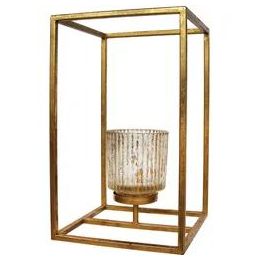 Teelichthalter CREATIV DECO "Weihnachtsdeko", gold (goldfarben), B:18cm H:30cm T:18cm, Metall, Kerzenhalter, Teelichthalter, Glas mit Reliefstruktur