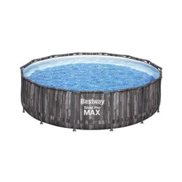 Bestway&reg; Steel Pro MAX&trade; Frame Pool Komplett-Set mit Filterpumpe &Oslash; 427 x 107 cm, Holz-Optik (Mooreiche), rund