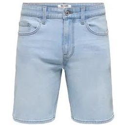 Only & Sons Shorts ONLY & SONS "ONSWEFT BOX PIM DNM SHORTS OTL", Herren, Gr. S, N-Gr, light blau denim, Web, Obermaterial: 50% Baumwolle, 30% Polyester, 18% Viskose, 2% Elasthan, unifarben, regular fit knielang, Hosen Shorts