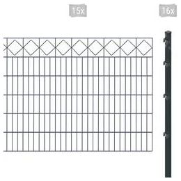 Doppelstabmattenzaun Arvotec "ESSENTIAL 120 zum Einbetonieren "Karo" mit Zierleiste", grau (anthrazit), H:120cm, Kunststoff, Stahl, Zaunelemente, Zaunh&ouml;he 120 cm, Zaunl&auml;nge 2 - 60 m