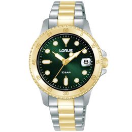 Quarzuhr Lorus "Sports Quarz", silberfarben, gr&uuml;n, Armbanduhren, Damen, Quarzuhr, Armbanduhr, Damenuhr, Edelstahlarmband, analog, Tag