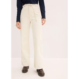bonprix Weite Cordhose mit Bindeg&uuml;rtel, wei&szlig;, Gr.42, Modisch weite Cordhose mit Bindeg&uuml;rtel und Taschen, aus Cord