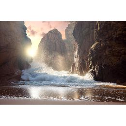 Fototapete papermoon "Felsen und Wellen", bunt, B:4,5m L:2,8m, Vlies, Tapeten
