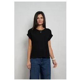 Kurzarmshirt Seidel Moden "Otto exclusiv", Damen, Gr. 44, schwarz, Jersey, Obermaterial: 94% Viskose, 6% Elasthan, unifarben, normal h&uuml;ftbedeckend, Rundhals, mit Aufschlag, Shirts, Rundhals mit &Auml;rmelaufschlag -MADE IN GERMANY