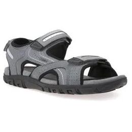 Sandale Geox "UOMO SANDAL STRADA", Herren, Gr. 46, grau (stone, hellgrau), Lederimitat, Schuhe Sandale, Sommerschuh, Klettschuh, Outdoorsandale, im Trekking-Look
